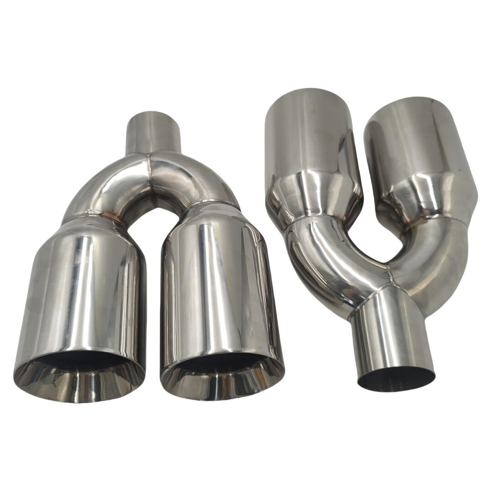 QUAD 4" OUT CHROME EXHAUST TIP STAGGERED L&R PAIR 2.5" INLET DUAL WALL ...