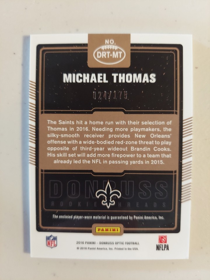 2016 Donruss Optic Rookie Threads 24/175 Michael Thomas #DRT-MT RC ...
