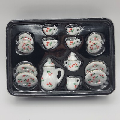White with Cherries 15-piece Miniature China Tea Set for Dollhouse | eBay