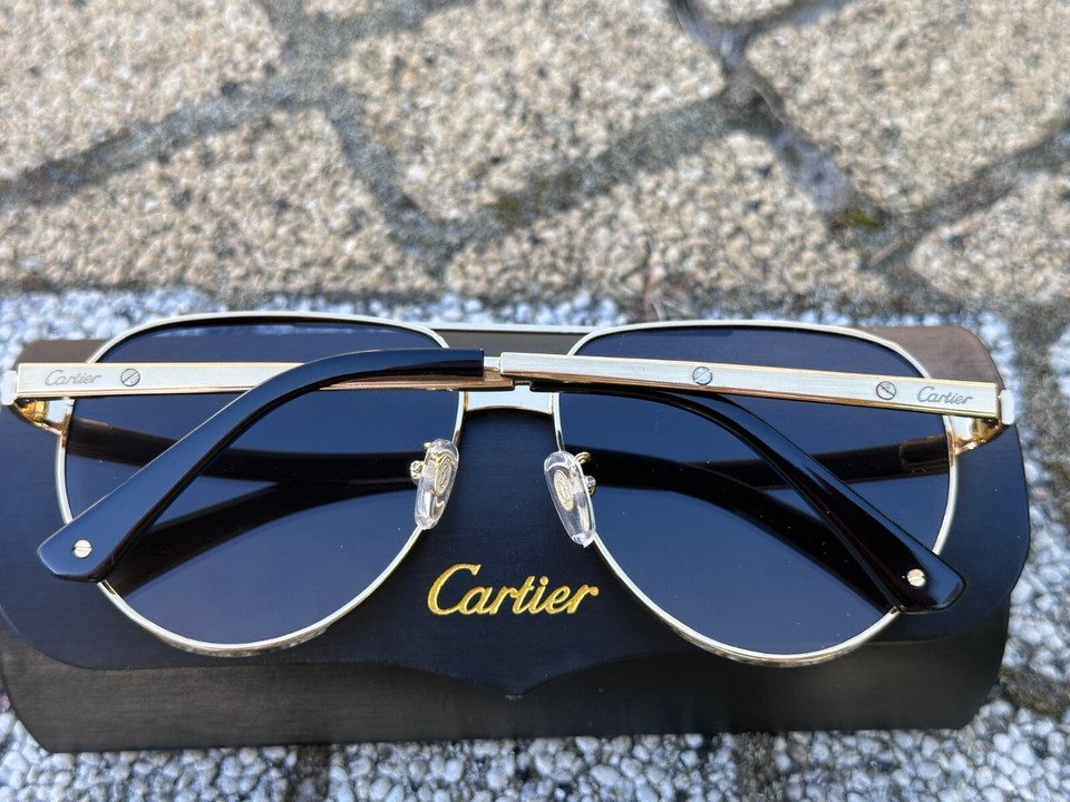 Cartier CT0425S 002LM Gold Frame Blue-Gray Lens Aviator Sunglasses ...