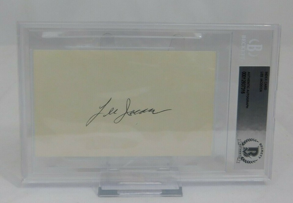 Lee Iacocca Signed 3x5 Index Card Beckett Encapsulated Ford Chrysler ...