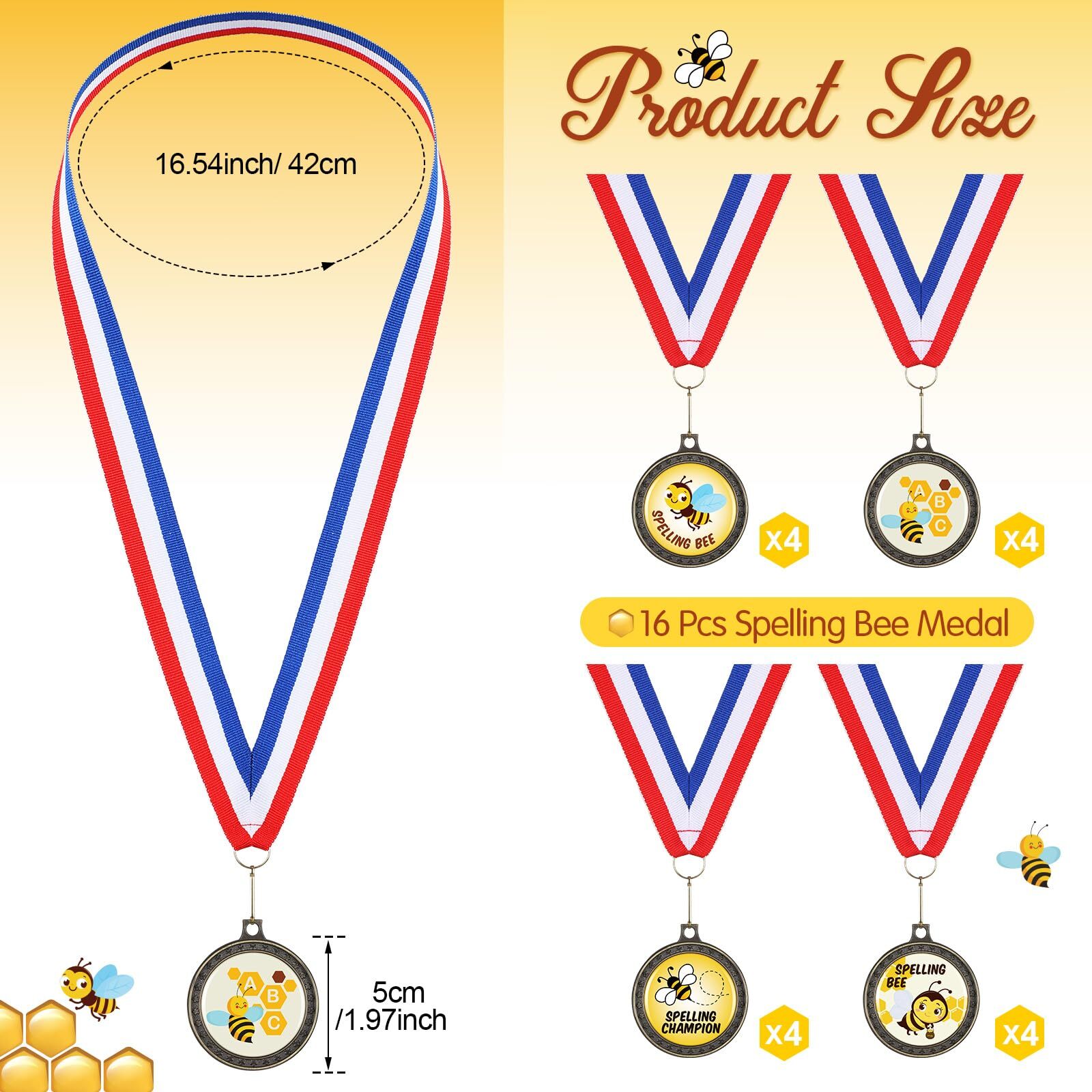 8 Pcs Spelling Bee Award Medals 2 Inch Metal Winner Medals with Neck ...