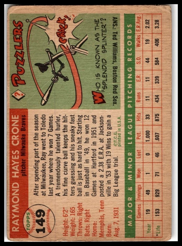 1955 Topps #149 Ray Crone | eBay