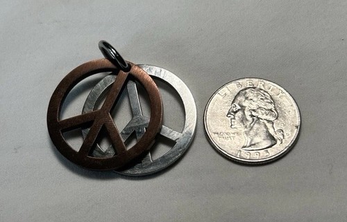 Bronze Tone Silver Tone Double Peace Sign Pendant Hippie Fashion | eBay