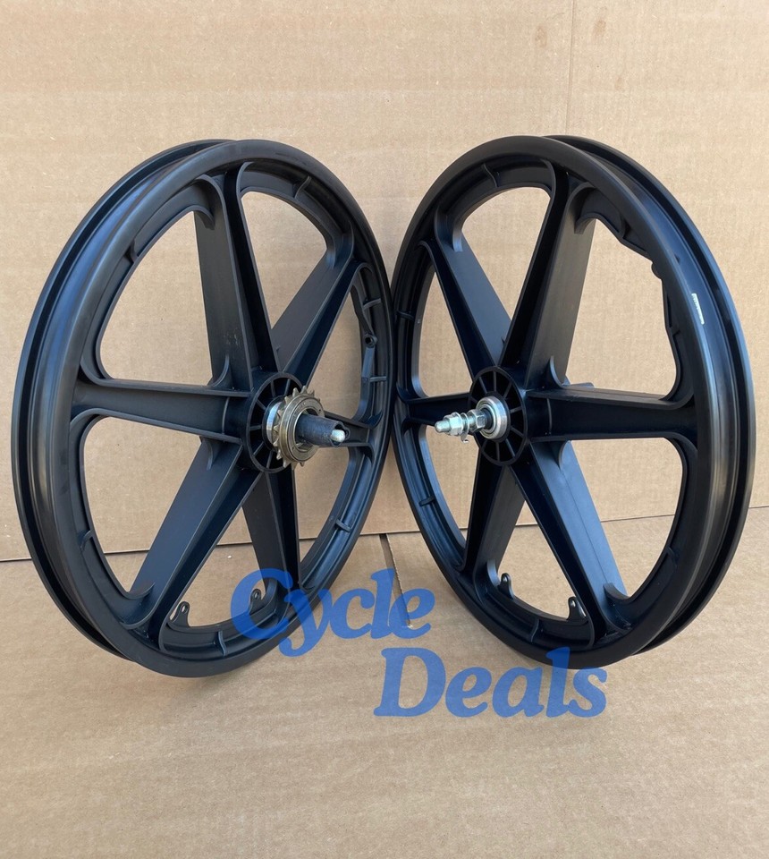 20" Bicycle Plastic Black Mag Wheels 6 Spoke Set for GT Dyno BMX Old ...
