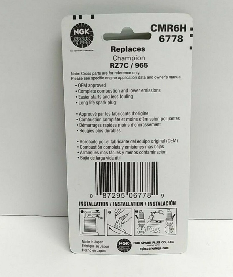 (1 pack) NGK CMR6H 6778 Spark Plug Lawn & Garden replaces Champion RZ7C ...
