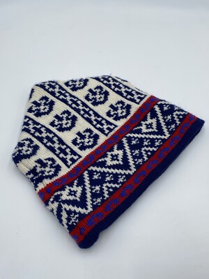 Poppy Gall Wool Knit Cap Beanie Hat Vermont USA Woven Red White Blue ...
