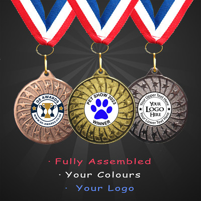 10 x Personalised Pet Show Medals + Ribbon + Engraving + Your Own Logo ...