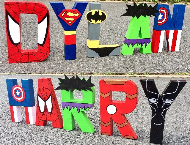 Childrens Superhero letters Boys Batman spiderman Marvel Avengers End ...
