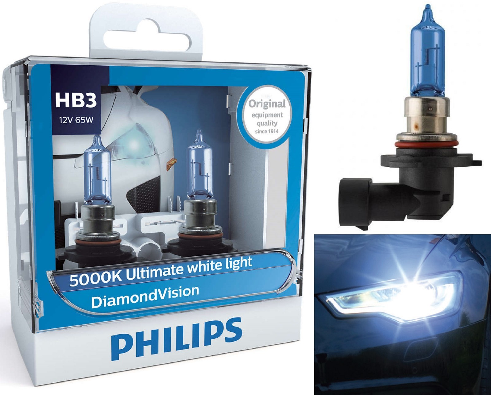 Philips Diamond Vision White 9005 65W Two Bulbs Head Light High Beam ...