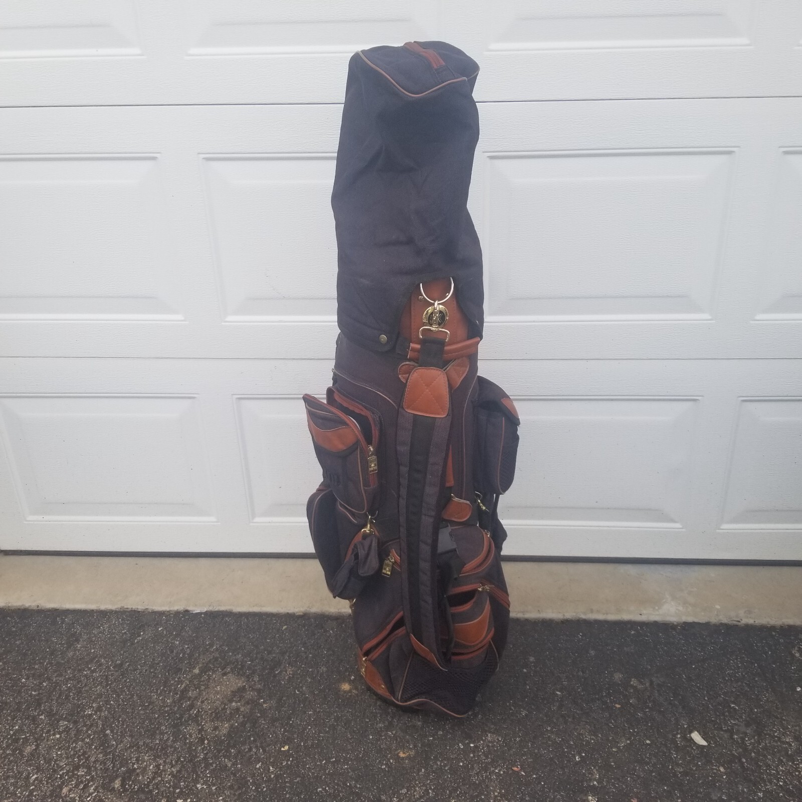 Knight Brown Golf Bag 15-Way with Raincover Leather Cart | eBay
