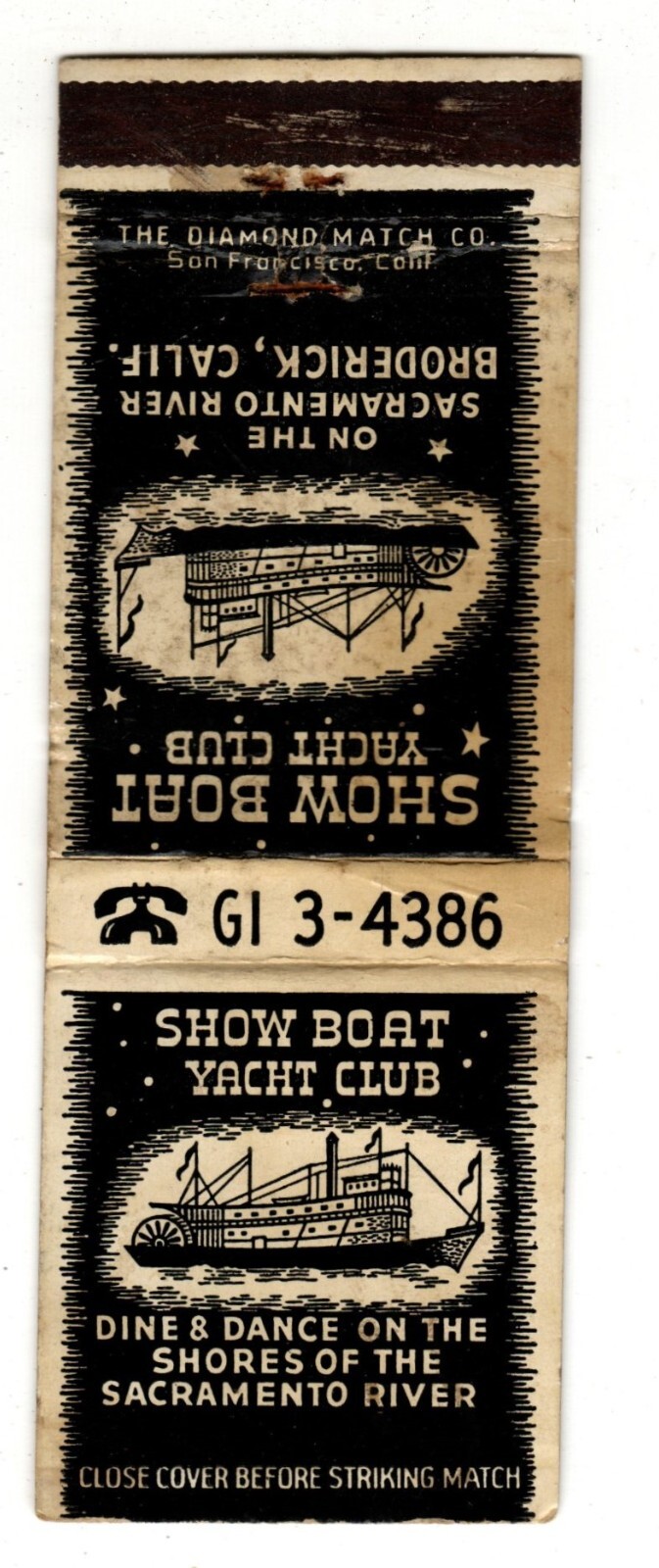 SHOW BOAT YACHT CLUB matchbook matchcover - BRODERICK, CALIFORNIA | eBay