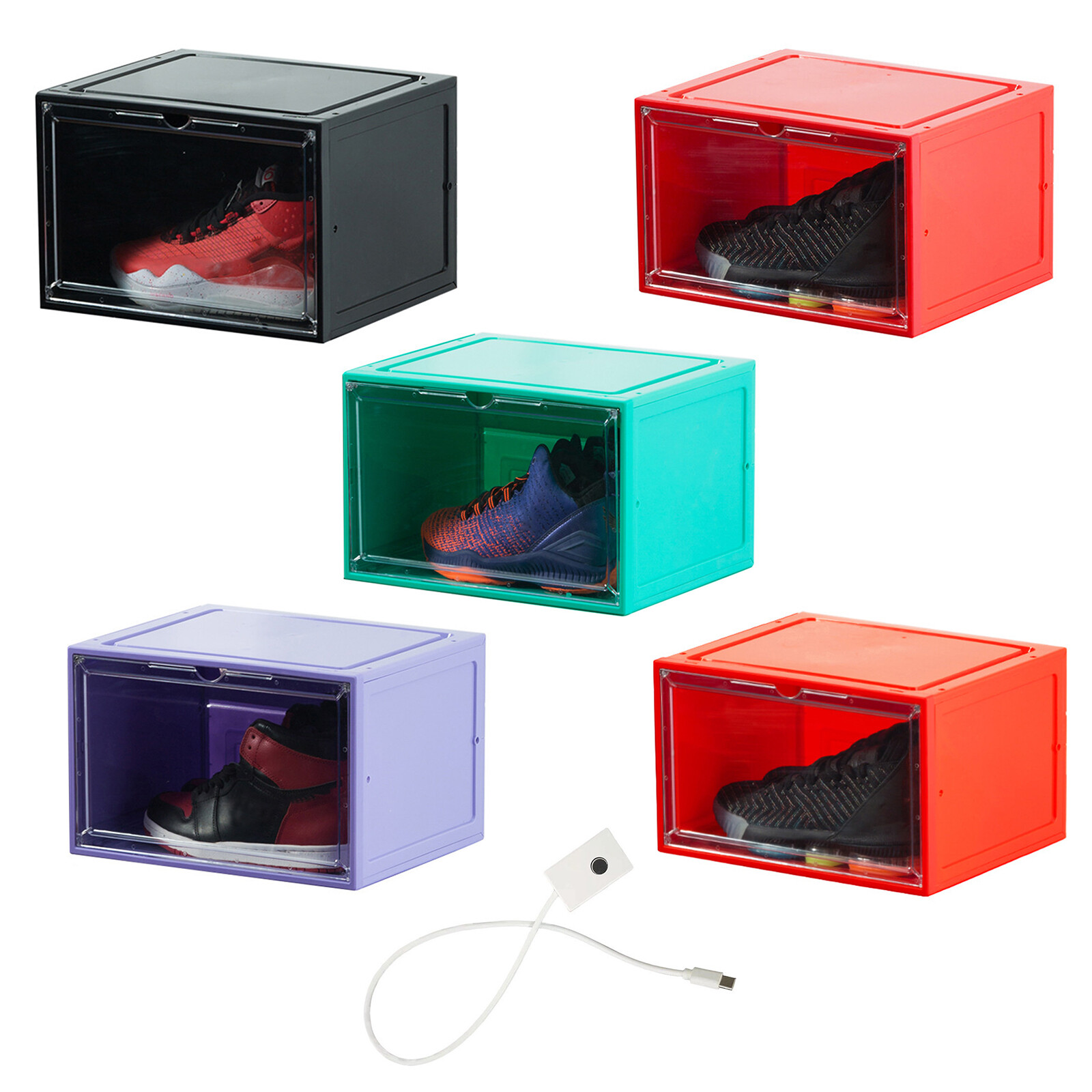 LED Luminous Sneaker Box Magnetic Sound Control Boots Storage Case Home ...
