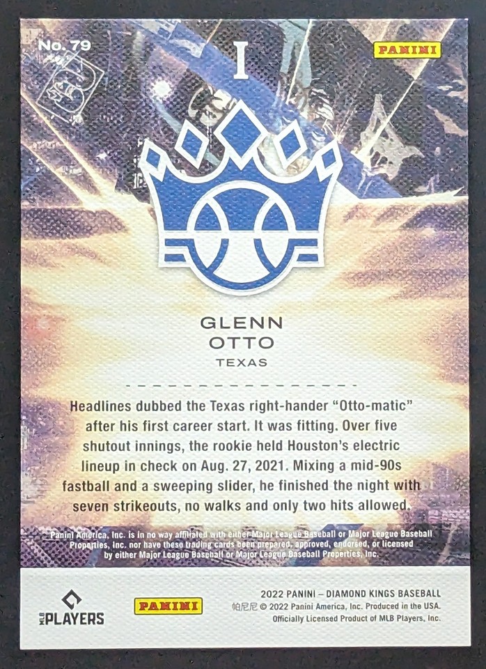 Glenn Otto Texas Rangers 2022 Panini Diamond Kings Blue Frame #79 Card ...