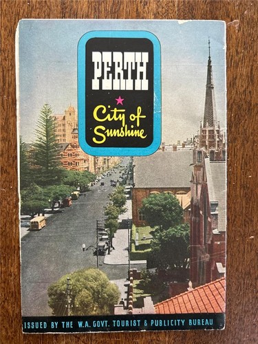 C 1950 s Perth Western Australia City Tourist directory map trams Ferry ...