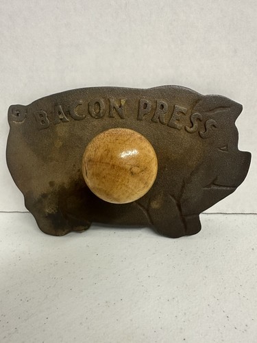 Cast Iron Bacon Press Wood Round Handle Pig Shape 8.25"Long 3" Tall | eBay