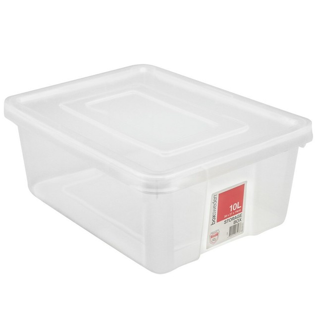 6 x 10L Stackable Plastic Clear Storage Tubs Crate Container w Lid ...
