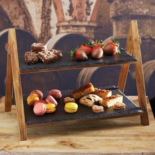 Master Class Artesà 2 Tier Slate & Wood Tapas Dessert Antipasti Serving ...