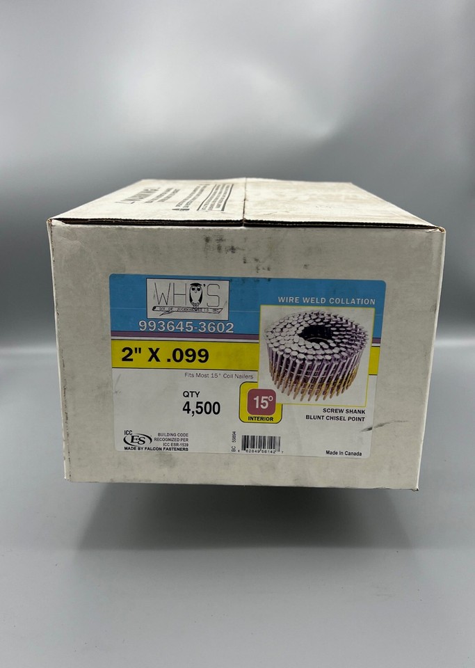 2" X .099- 15 Deg Coil Nails, Screw Shank, Blunt Chisel Point 4,500 ...