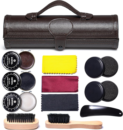 Shoe Polish Kit Cleaning Shine Care Barrel Set for Brown Black Leather ...