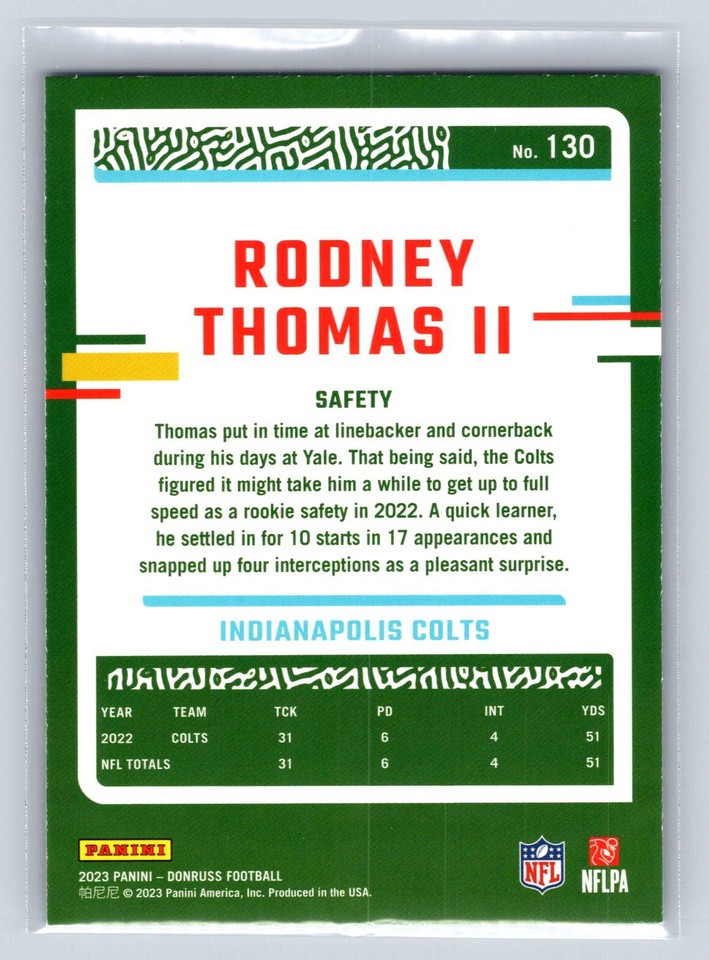 Rodney Thomas II 2023 Donruss #130 Press Proof Blue Indianapolis Colts ...
