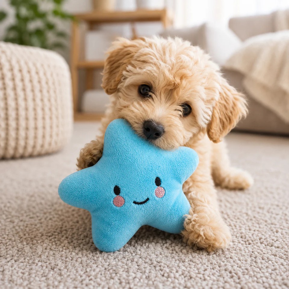 Plush Star Squeaky Toy with Soft Chew Design for Dogs and Cats - Light ...