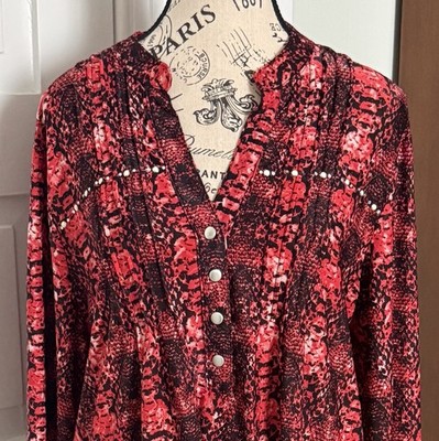 Notations Women’s 1X Liquid Knit Blouse 3/4 Sleeves Black Red Holidays ...