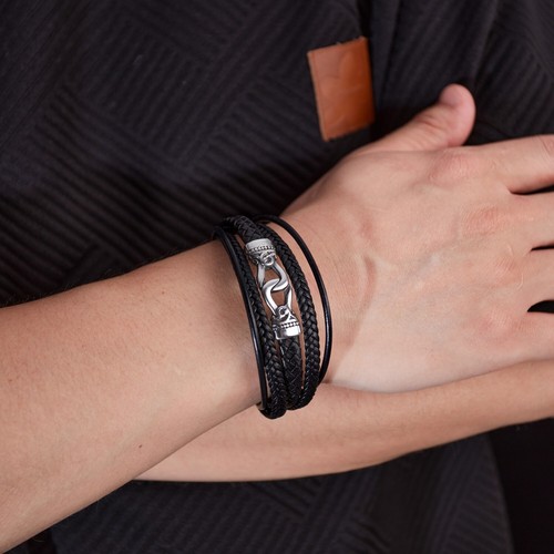 Fashion Gifts Multi-layer leather Stainless Steel Braided Chain ...