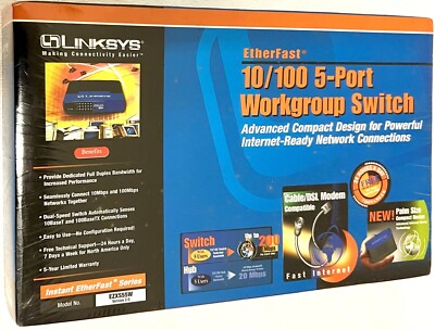 Linksys EtherFast (EZXS55W) 5-Ports Workgroup Switch 10/100 Sealed (NEW ...