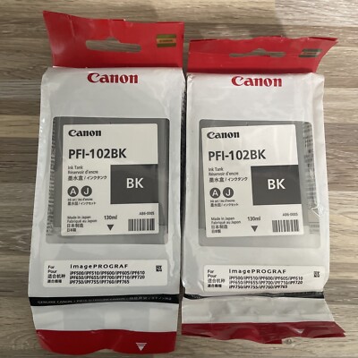 GENUINE LOT 2 Canon PFI-102BK 130ml BLACK INK TANK IPF500 IPF600 IPF700 ...