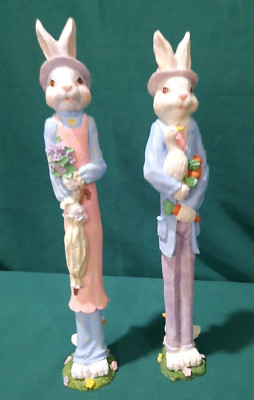 Easter Mr & Mrs Bunny Rabbit Pencil Figurine Figure Set of 2~ 11" Tall ...