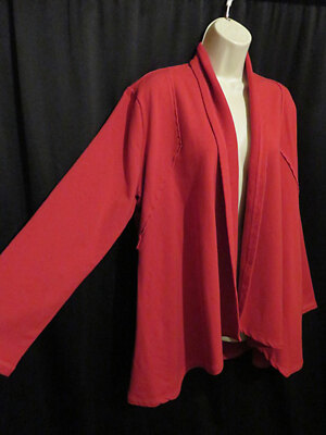 Habitat Red Open Face Jacket Artsy Stretchy Cotton Knit Asymmetrical ...