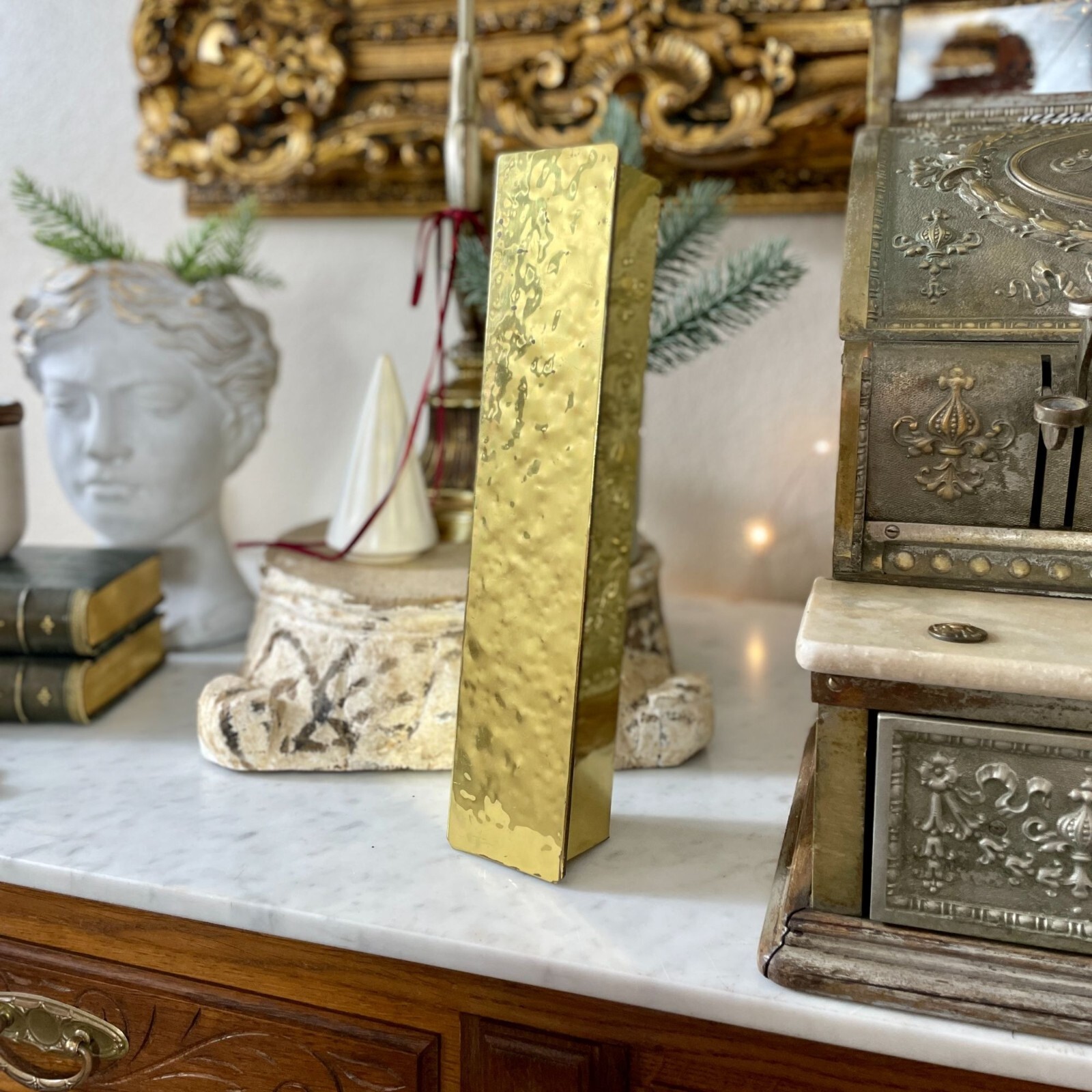 Vintage Hammered Brass Long Matchbox Match Box Candle Accessory Storage ...