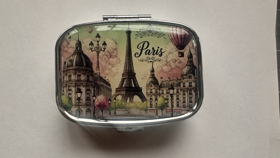 Paris Pill Box 2 Compartment Unique Pill Case For Pocket& Purse Travel ...