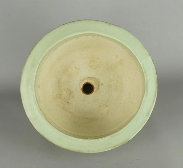 Japanese Bonsai pot SETO-YAKI Green glazed Patterns Rim Round w12 ...