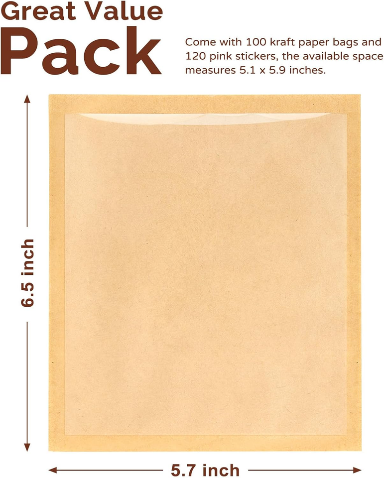 100 Pcs Cookie Packaging Bags with Seal, 5.7X6.5 Inch Paper Bakery Bags ...