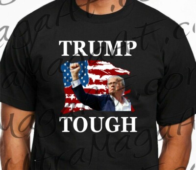 TRUMP TOUGH FIST PUMP AFTER BEING SHOT AT RALLY T-Shirt BLOODY FACE 3XL ...
