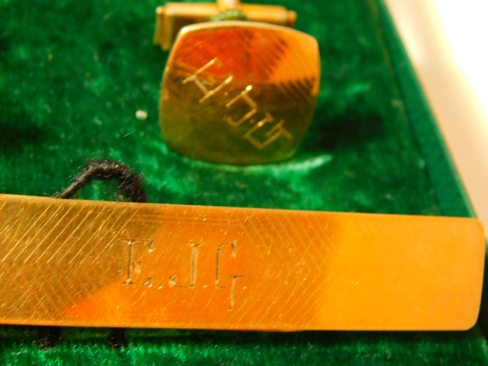 Vintage Beau Brummel EJG Monogram Gold tone Cuff Links Tie Bar Clasp ...