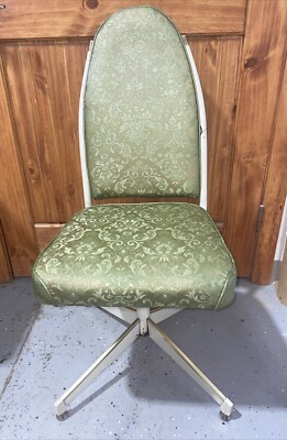 Vintage Metalcraft MCM Metal Damask Vinyl Swivel Dining Chair Green ...