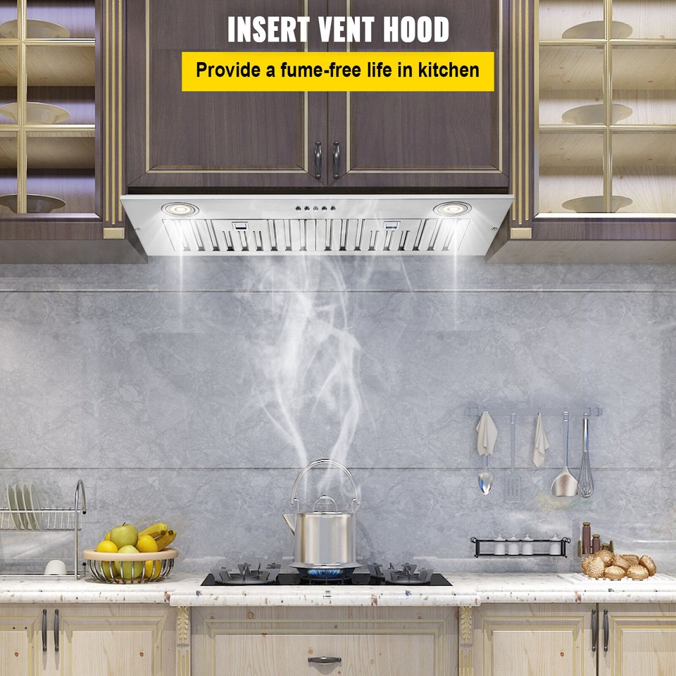 30" Built-In/Insert Range Hood 800CFM 3-Speed Exhaust Fan Kitchen Stove ...