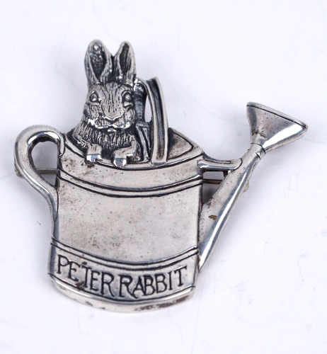 925 Beatrix Potter Peter Rabbit Ornament Hand & Hammer Pin Brooch 1.75 ...