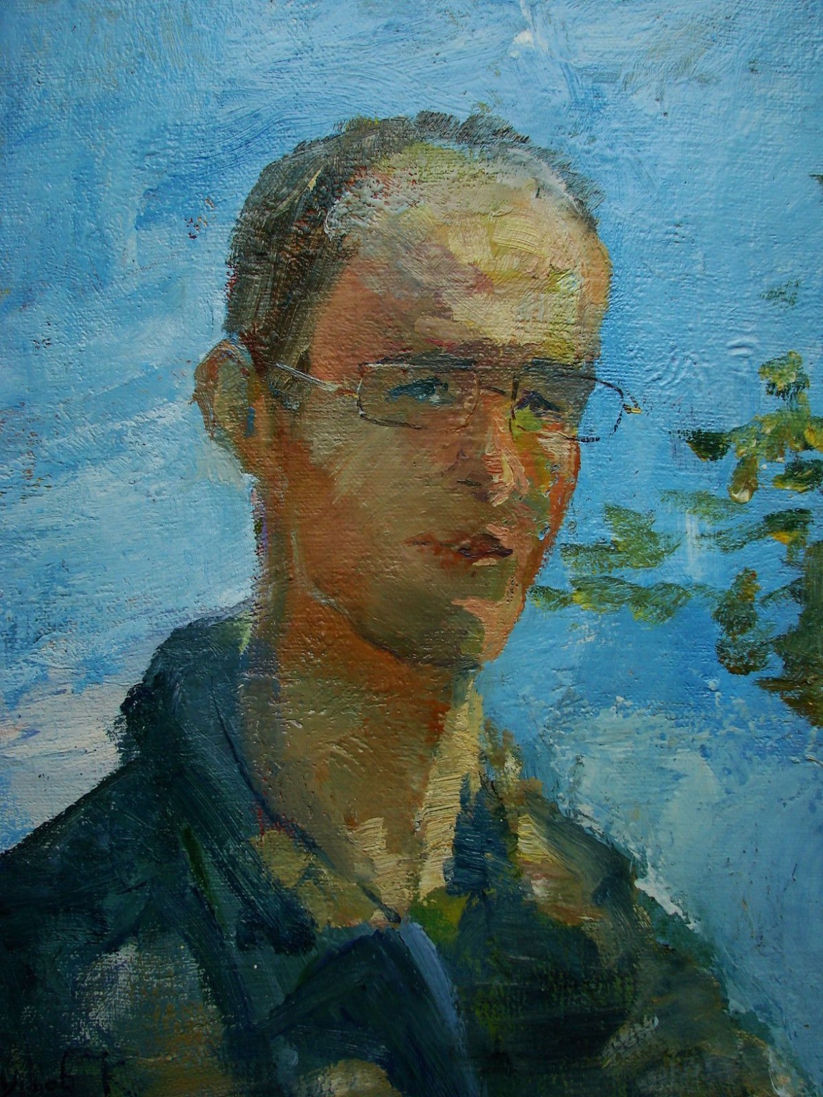 Ukrainian Oil Painting impressionism male portrait young man spectacled ...