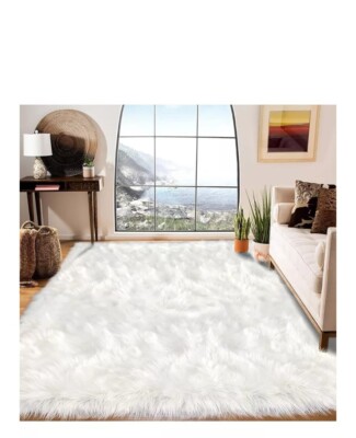 White Plush Carpet, Modern Soft Floor Mat For Room Decor living Room ...