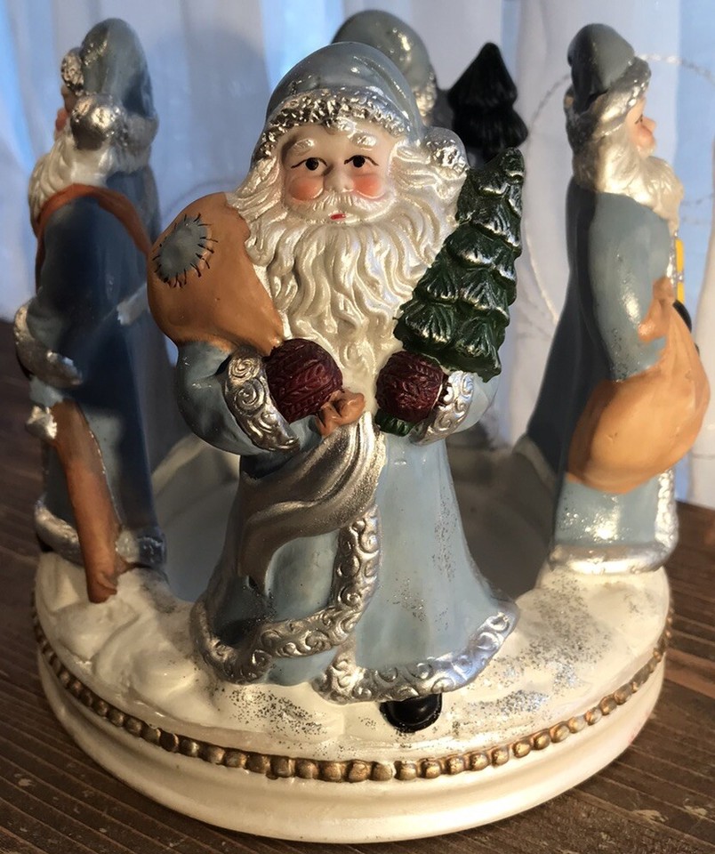 Ceramic Father Christmas Santa Claus Candle Ring Blue White 5-1/2” Tall ...