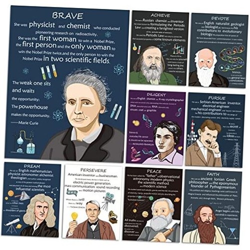 Science Posters - 9 Pieces Famous Scientists Inspirational Quote Wall ...