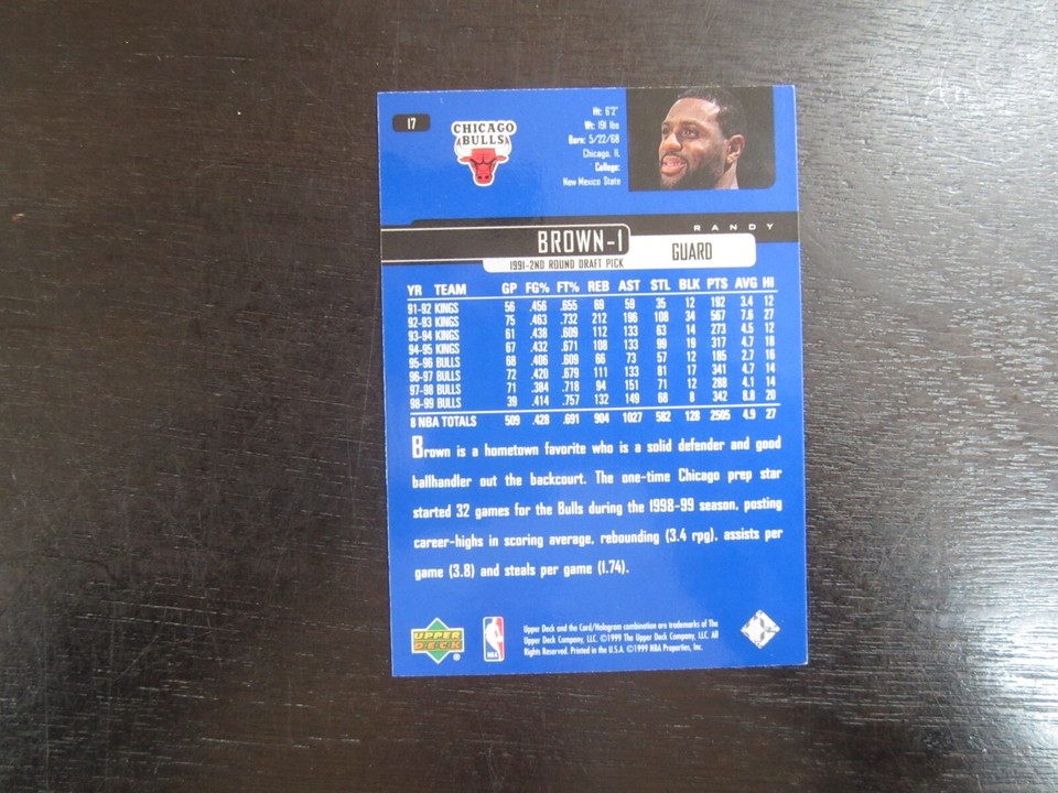 1999-00 Upper Deck # 17 Randy Brown Autograph Signed Auto Card (B ...