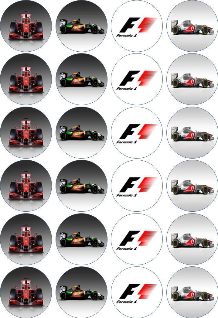 24 x 4.5cm FORMULA 1 EDIBLE WAFER PAPER CUPCAKE TOPPERS | eBay UK