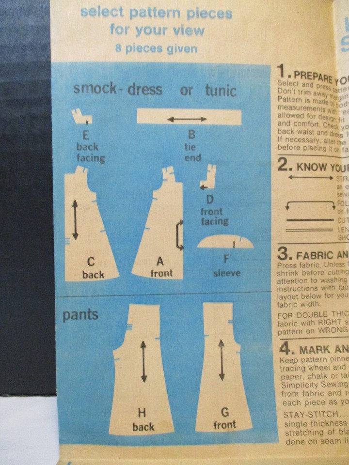 Simplicity Pattern 5483 Smock Tunic Bell Bottom Pants Girl's Size 8 Cut ...