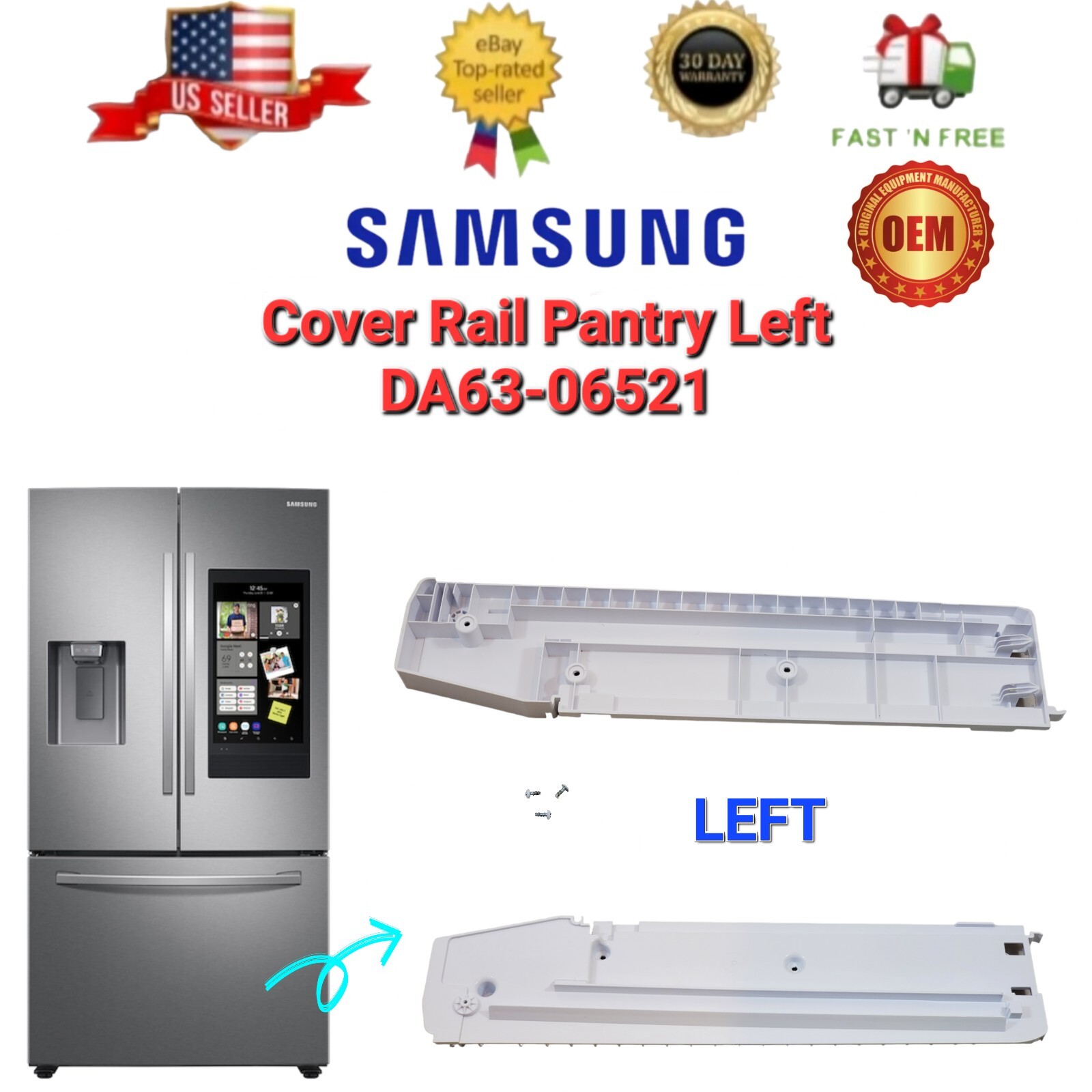 OEM Genuine Samsung Refrigerator Cover Rail Pantry Left DA63-06521 | eBay