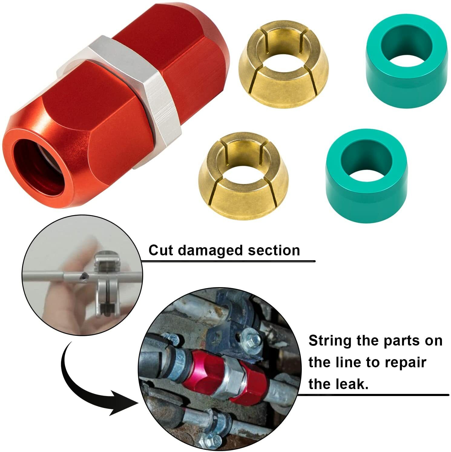 800-641 3/8'' Aluminum Line Splice Repair Kit Works for A/C, coolant ...